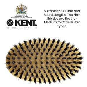 Kent MG2 Finest Men's Oval 100% Natural Beechwood Military Hair Brush with 100% Natural Black Boar Bristle for Mens Grooming, Scalp Brush, 360 Wave, Beard Straightener & Facial Brush for Beard Care