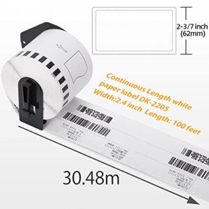 Label KINGDOM Label Replace for Brother Ql-820nwb DK-2205 Continuous Length 62mm x 30.48m (2-3/7" x 100') Paper Label Roll for QL 800 QL-1110NWB Label Printers (6 Rolls+ 1 Refillable Cartridge)