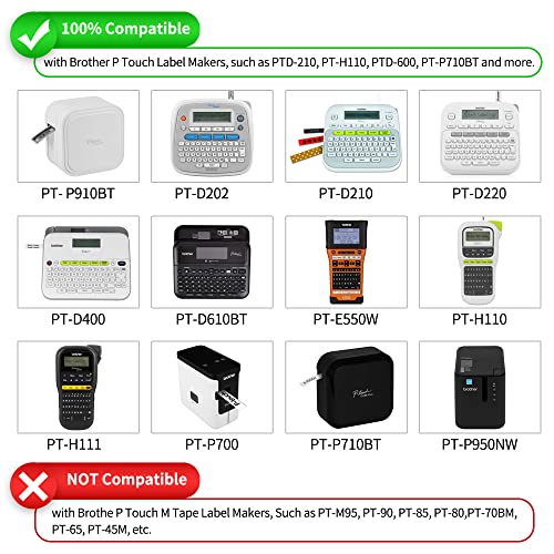 6 Pack MarkDomain Compatible Brother P Touch Label Maker Tape, 12mm 0.47 Inch TZ TZe 131 231 431 531 631 731 P Touch Laminated Multi Color, Work with P Touch PT-H110PT-D210 D400 1290 Label Makers