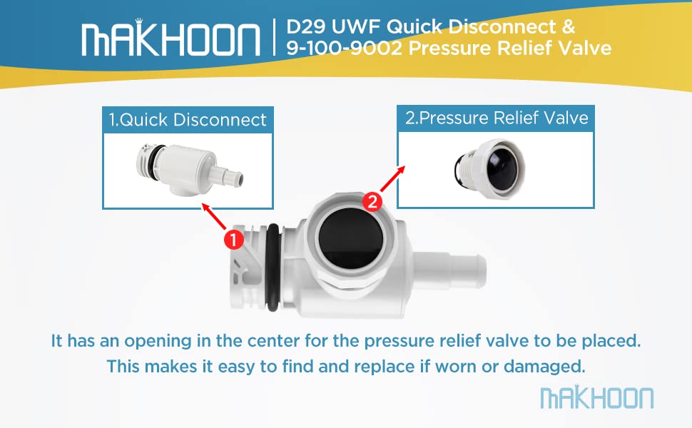 Makhoon D29 UWF Quick Disconnect and 9-100-9002 Pressure Relief Valve Replacement for Polaris 180 280 380 Pool Cleaners (1)