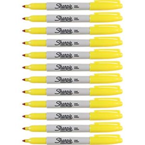 sharpie 30035bx fine point permanent marker, yellow, 12/bx