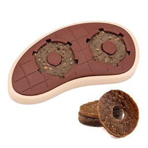 petsafe busy buddy slab o’ sirloin dog toys – treat ring holding chew toy – bpa free rubber – beef scented – interactive pet puzzle for boredom or separation anxiety – small to large dogs