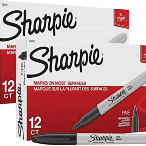 SHARPIE Permanent Markers, Fine Point, Black, 2 Boxes of 12 Total of 24 Markers