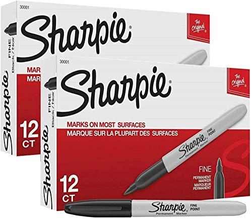 SHARPIE Permanent Markers, Fine Point, Black, 2 Boxes of 12 Total of 24 Markers