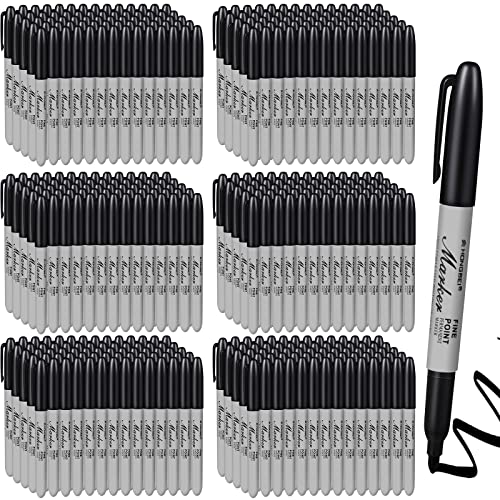 Permanent Markers Bulk Black Permanent Marker Set Fine Point Marker Pens Work on Wood, Metal, Stone, Glass(300 Pack)