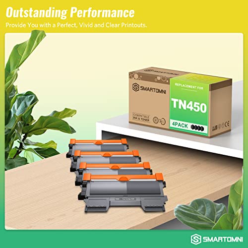 S SMARTOMNI TN450 TN420 Compatible Toner Cartridge for Brother TN-450 TN-420 use for HL-2130 HL-2135W HL-2250 MFC-7240 MFC-7365DN DCP-7060 DCP-7057 DCP-7070DW IntelliFax 2840 2940(Black, 4 Pack)