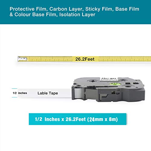 Compatible for Brother TZ-135 Label Tape Ptouch Tape White on Clear 12mm 0.47 Inch Laminated TZ Tape for Brother P-Touch Label Maker Tape TZ135 for PT-D210 PT-H100 PTD400AD PT-P700 PTD600 2-Pack