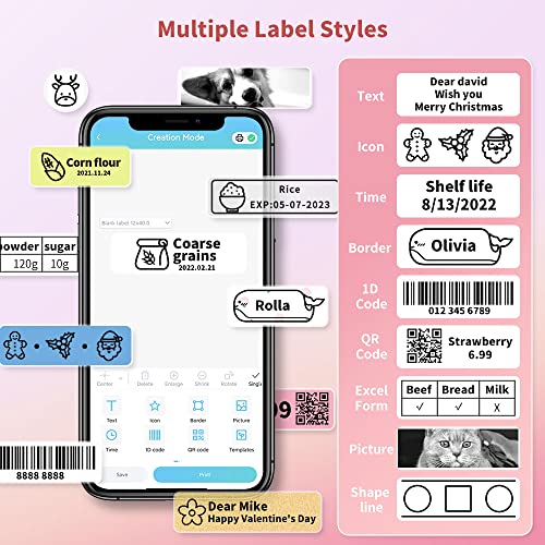 Phomemo Label Maker Machine, D30 Portable Bluetooth Label Printer with Tape Label Maker Handheld, Multiple Templates Available for Smartphone Easy to Use for Office Home Organization USB Rechargeable