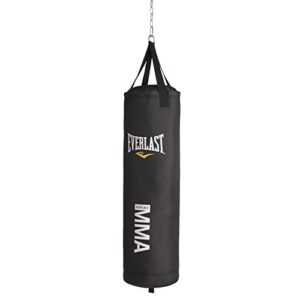 Everlast Leather Heavy 70 Pound Punching Bag with Chain and Swivel Assembly, 5 Ounce MMA Kickboxing Gloves and 180-Inch Boxing Hand Wrap, Black