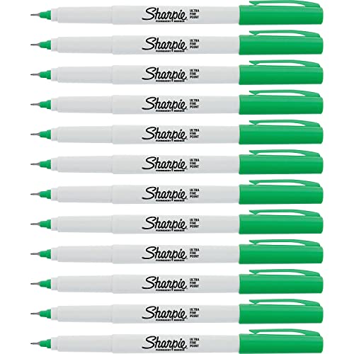 Sharpie 37114Bx Permanent Markers, Sharpie, Ultra-Fine, 12/Bx, Green