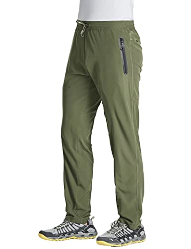 MAGCOMSEN Running Pants Men Zipper Pockets Track Pants Summer Pants Hiking Pants Quick Dry Pants Active Pants Training Pants Men Sweatpants for Men Army Green