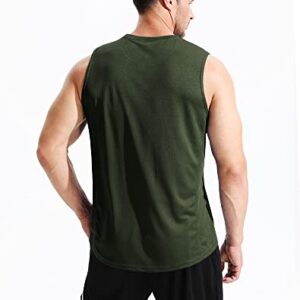 NELEUS Men's 3 Pack Muscle Workout Tank Top for Gym Running,5042,Black,Grey,Olive Green,L,EU XL