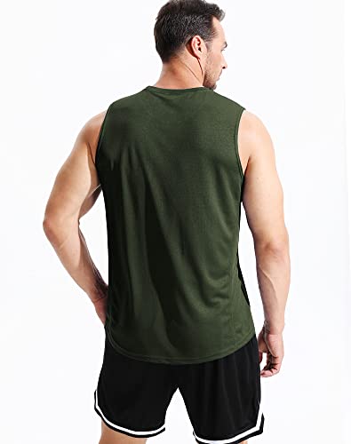 NELEUS Men's 3 Pack Muscle Workout Tank Top for Gym Running,5042,Black,Grey,Olive Green,L,EU XL