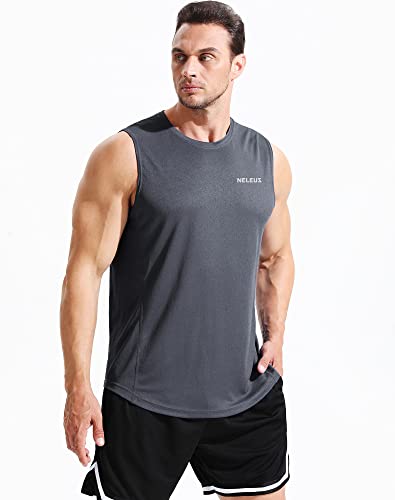 NELEUS Men's 3 Pack Muscle Workout Tank Top for Gym Running,5042,Black,Grey,Olive Green,L,EU XL