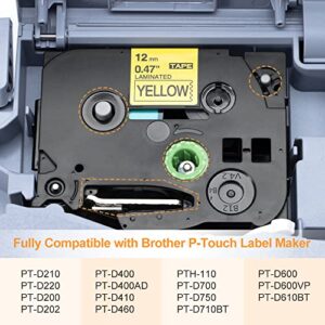 Greateam Yellow Label Tape Compatible for Brother TZe Yellow Tape 12mm 0.47" TZe-631 TZ-631 Black on Yellow Tape for Brother P-Touch Label Maker PT-D210 PT-H110 PT-D600 PTD400 PT-1290 PT1280, 4-Pack