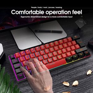 Snpurdiri 60% Wired Gaming Keyboard,True RGB Mini Keyboard, Waterproof Small Compact 61 Keys Keyboard for PC/Mac Gamer, Typist, Travel, Easy to Carry on Business Trip(Black-Red)