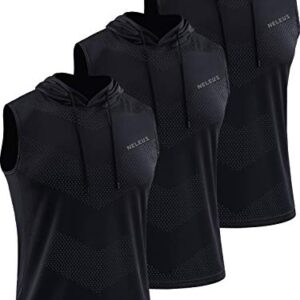 NELEUS Men's Workout Tank Tops Sleeveless Running Shirts with Hoodie,5098,3 Pack,Black/Black/Black,2XL