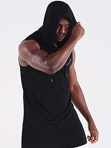 NELEUS Men's Workout Tank Tops Sleeveless Running Shirts with Hoodie,5098,3 Pack,Black/Black/Black,2XL