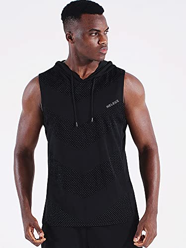 NELEUS Men's Workout Tank Tops Sleeveless Running Shirts with Hoodie,5098,3 Pack,Black/Black/Black,2XL