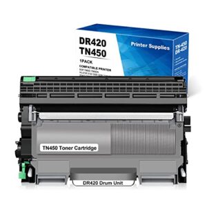 compatible toner cartridge and drum unit replacement for brother tn450 tn420 tn-420 dr420 dr450 dr-450 (black, 1 drum+1 toner)