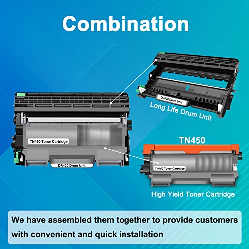 Compatible Toner Cartridge and Drum Unit Replacement for Brother TN450 TN420 TN-420 DR420 DR450 DR-450 (Black, 1 Drum+1 Toner)