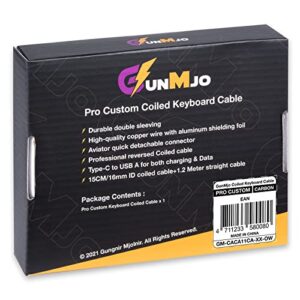 GunMjo Pro Custom Coiled USB C Cable for Gaming Keyboard, Double-Sleeved Mechanical Keyboard Cable with Detachable Metal Aviator, 1.5M USB-C to USB-A, Carbon Black Color