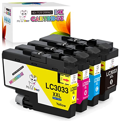 MS DEER Compatible LC3033 BK/C/M/Y Ink Cartridges Replacement for Brother LC3033XXL LC 3033 XXL LC3035 3035 Super High Yield Work for Brother MFC-J995DW MFC-J805DW MFC-J815DW MFCJ995DW Printer 4-Pack