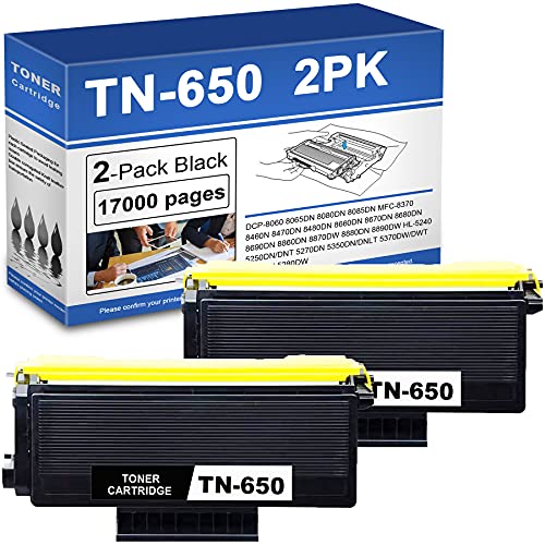 LKKJ 2 Pack TN650 High Yield Black Toner Cartridge Compatible TN-650 Toner Cartridge Replacement for Brother HL-5240 5370DW/DWT 5380DN 5270DN 5350DN DCP-8060 MFC-8480DN Printer Toner.