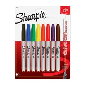 sharpie permanent markers, fine point, 8 pack, assorted colors (30217pp)