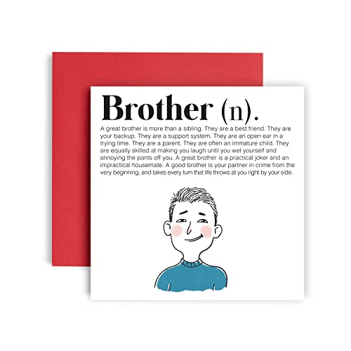 Huxters Brother Birthday Card - Square Happy Birthday Card for Brother - Best Friend‚ Premium Grade Paper Funny Card - Unique Artwork with Inspirational Quote - Includes Cute Envelope (Brother)