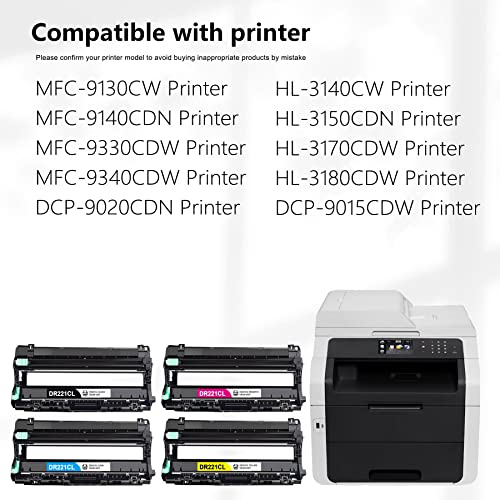 DR221CL Drum Unit Set (4-Pack, 1BK/1C/1M/1Y) - Vsrnk Compatible DR-221CL Drum Cartridges Replacement for Brother HL-3140CW, HL-3170CDW, HL-3180CDW, MFC-9130CW, MFC-9330CDW, MFC-9340CDW Printer