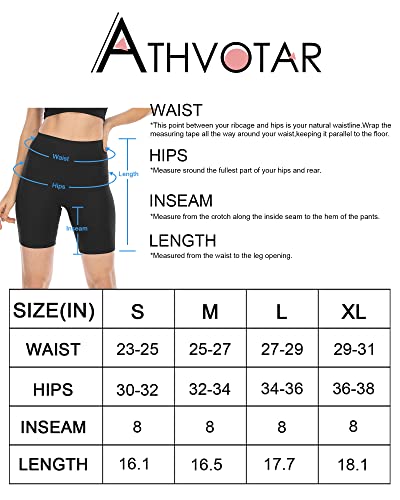 ATHVOTAR Biker Shorts for Women, 8” High Waisted Yoga Spandex Shorts (8" 3Black,S)