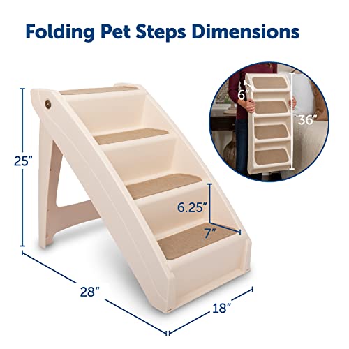 PetSafe CozyUp Folding Dog Stairs - Pet Stairs for Indoor/Outdoor at Home or Travel - Dog Steps for High Beds - Pet Steps with Siderails, Non-Slip Pads - Durable, Support up to 200 lbs - X-Large, Tan