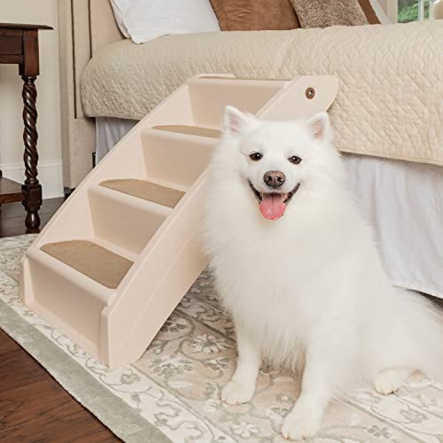 PetSafe CozyUp Folding Dog Stairs - Pet Stairs for Indoor/Outdoor at Home or Travel - Dog Steps for High Beds - Pet Steps with Siderails, Non-Slip Pads - Durable, Support up to 200 lbs - X-Large, Tan