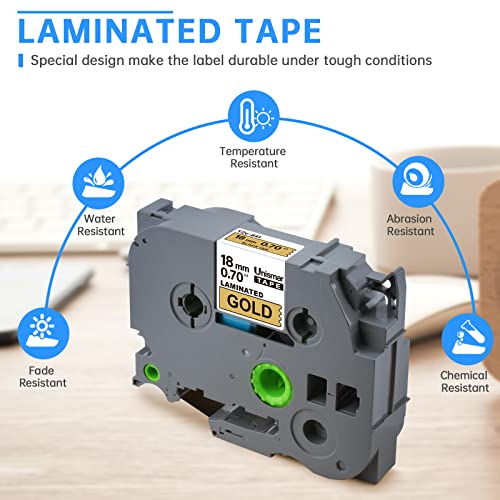 Unismar Compatible for Brother Ptouch TZe-841 TZ-841 TZe841 18mm 0.7 Laminated Tape Black on Gold for Brother PTD400AD PTD400VP PT-D600 PTD600VP PT-P700 PT-P900W Label Maker, 3/4 in x 26.2 ft, 2-Pack