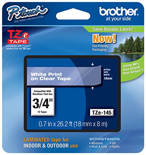 Genuine Brother 3/4" (18mm) White on Clear TZe P-Touch Tape for Brother PT-1450, PT2110 Label Maker