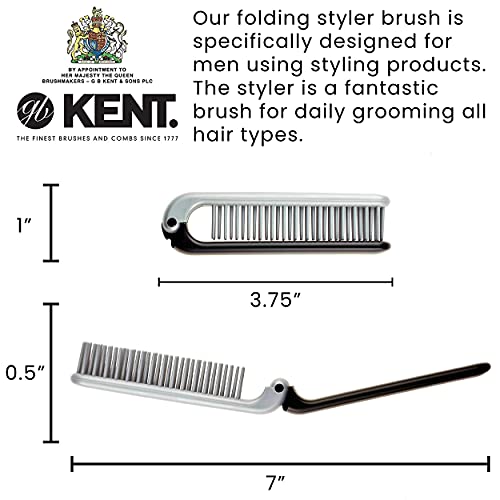 Kent KFM4 Anti Static Hair Brush Styling Brush Folding Brush Small Hair Brush for Men Daily Grooming using Mens Styling Products. Mini Hairbrush Anti Static for Hair Frizz Free Brush Made in England