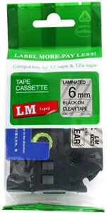 lm tapes – brother pt-1750 1/4″ (6mm 0.23 laminated) black on clear compatible tze p-touch tape for brother model pt1750 label maker with free tape guide included