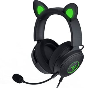 razer kraken kitty v2 pro wired rgb headset: interchangeable ears (kitty, bear, bunny) – stream reactive lighting – detachable hyperclear cardioid mic – 50mm drivers – 7.1 surround sound – black