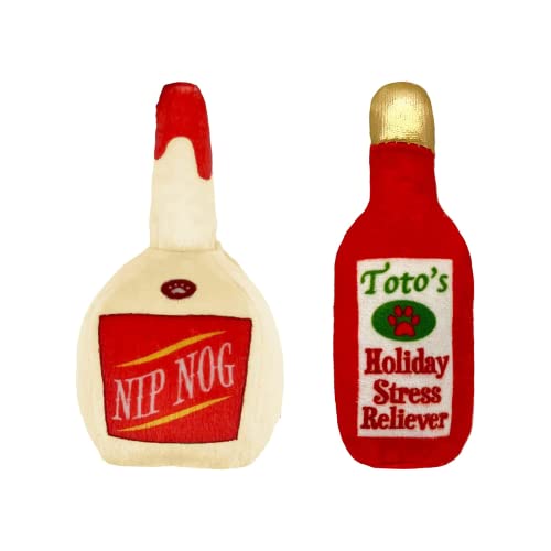 Huxley & Kent Kittybelles | Christmas Drink Cat Toy Bundle | Nip Nog & Toto's Holiday Stress Reliever | Catnip Inside | Realistic Soft Cat Toys | Festive, Fun, Durable, and Safe | Holiday Toys