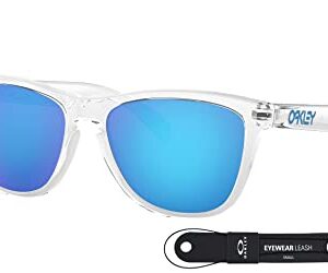 Oakley Frogskins OO9013 9013D0 55mm Crystal Clear/Prizm Sapphire Sunglasses for Men For Women Bundle Leash +VISIOVA Accessories