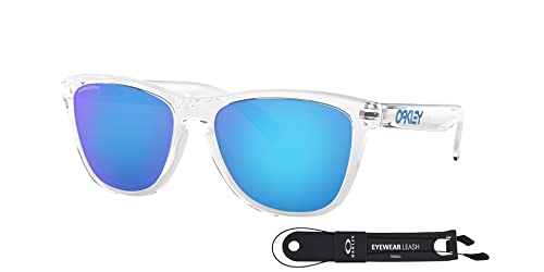 Oakley Frogskins OO9013 9013D0 55mm Crystal Clear/Prizm Sapphire Sunglasses for Men For Women Bundle Leash +VISIOVA Accessories