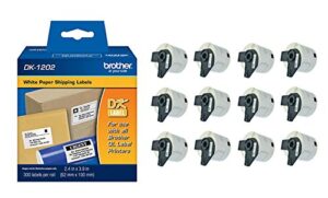 brother genuine dk-1202 die-cut shipping paper labels, 300 labels per roll, 12 rolls – for use with ql label printers