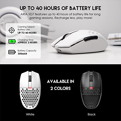 Fantech ARIA XD7 Wireless Gaming Mouse - Pixart 3395 Gaming Sensor 26000 DPI, KAILH GM8.0 Switches, Super Lightweight 59 Grams and Ambidextrous Egg Shape, 3-Mode Connectivity, White