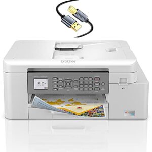 brother inkvestment tank mfc-j4335dwb wireless color all-in-one inkjet printer, white – print copy scan fax – 20 ppm, 4800 x 1200 dpi, auto duplex printing, 20-sheet adf, cbmoun printer cable