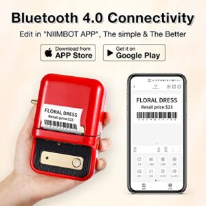 NIIMBOT B21 Inkless Label Maker, Mini Thermal Label Maker Compatible with iOS & Android, for Home Organization, Business, Barcode, QR Code, with 1 Pack 1.96x1.18 inch White Label, Red