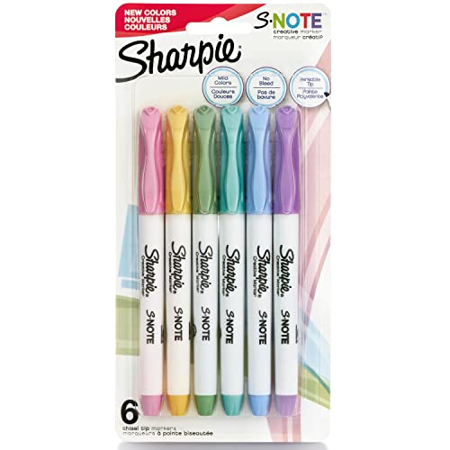 Sharpie S-Note Creative Colouring Marker Pens | Highlight, Write, Draw & More | Assorted Pastel Colours | Chisel Tip | 6 Count