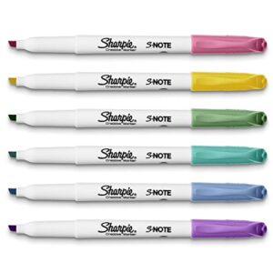 Sharpie S-Note Creative Colouring Marker Pens | Highlight, Write, Draw & More | Assorted Pastel Colours | Chisel Tip | 6 Count