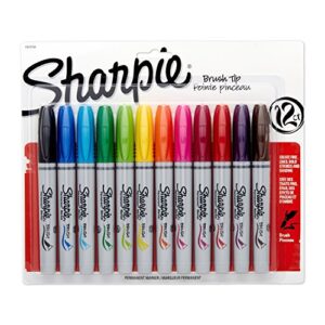 sharpie permanent markers, brush tip, assorted, 12 pack