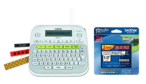 Brother Printer Compact Label Maker Value Pack with 2 Tapes (PT-D210)(TZE2312PK)